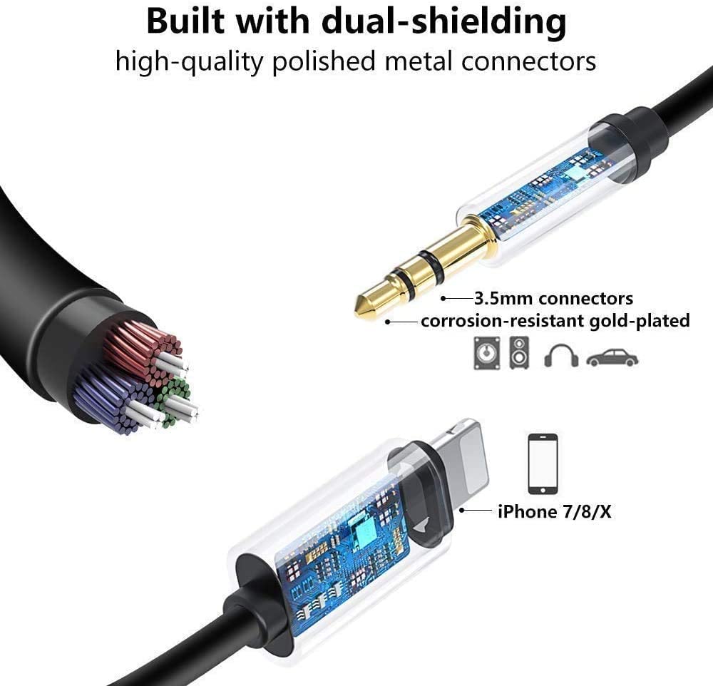 Aux Cord for iPhone, Lightning to 3.5mm Audio Cable 3.3FT [Mfi Certified] iPhone Aux Cord for Car Stereo/Headphone/Speaker, AUX to Lightning Cable for iPhone 14 13 12 11 XS XR X 8 7 iPad iPod