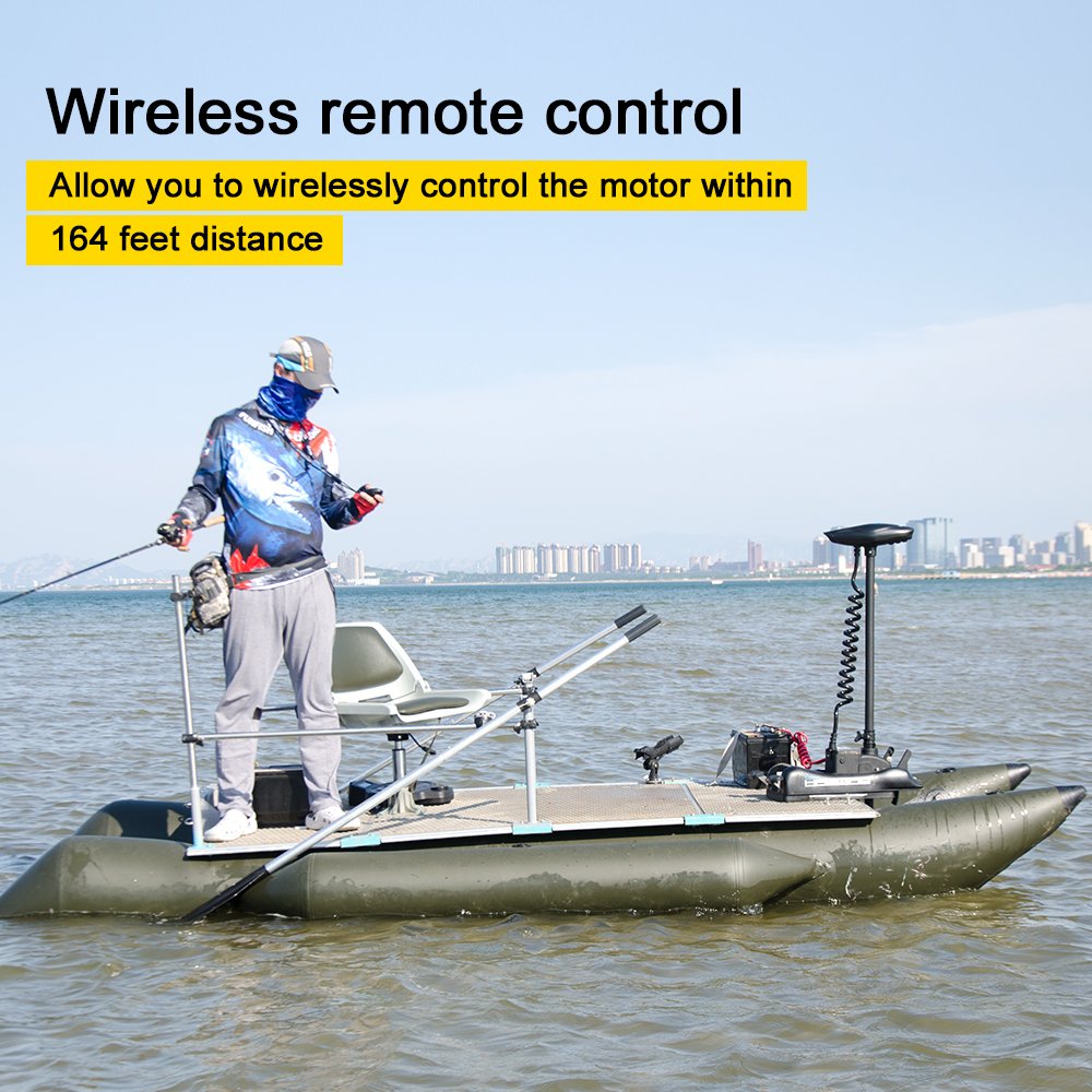 AQUOS HASWING Black 12V55LBS 54inch Bow Mount Trolling Motor with Remote Control, Wired Foot Control, Quick Release Bracket for Inflatable Boat Bass Boat Aluminum Boat Fishing Freshwater/Saltwater