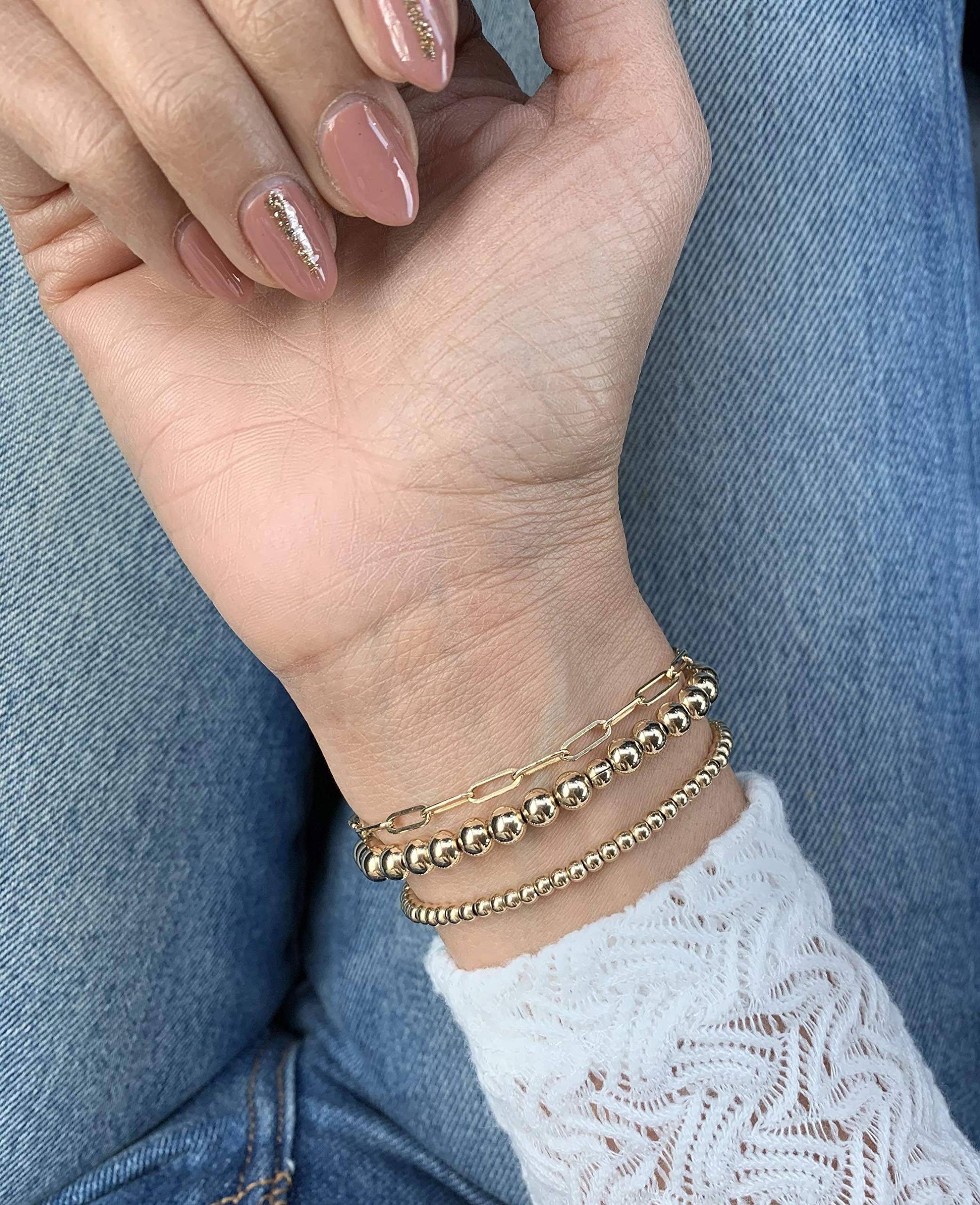 ARATLENCH Beaded Bracelet Link Chain Bracelet Set for Women Stack Stretch Beads Bracelets Minimlist Paperclip Figaro Link Chain for Women(gold bracelet set)