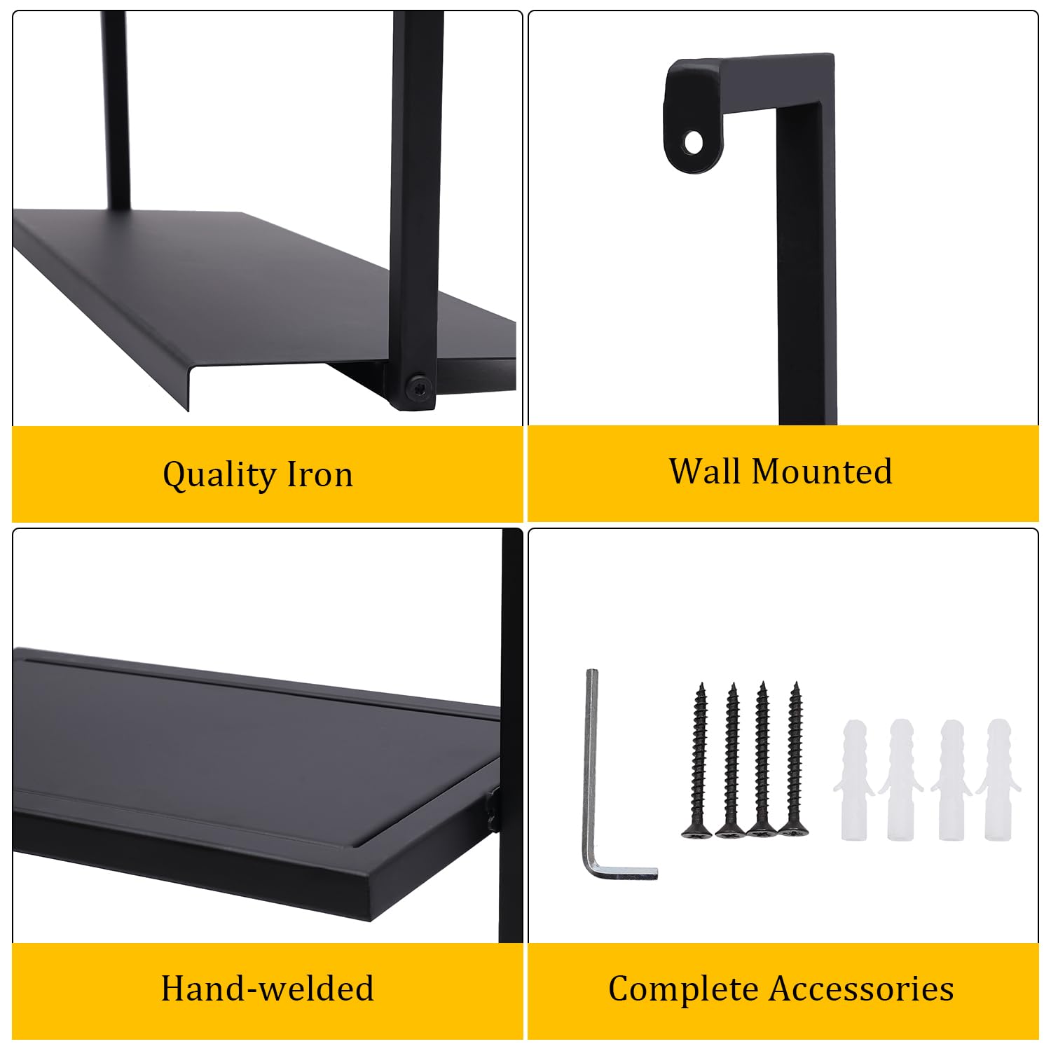 ILWorkTLs 3 Tier Floating Shelves,Wall Hanging Storage Rack,Wall Decor Storage Book Shelf,Wall Display Shelf for Bathroom Bedroom Livingroom Kitchen, Black