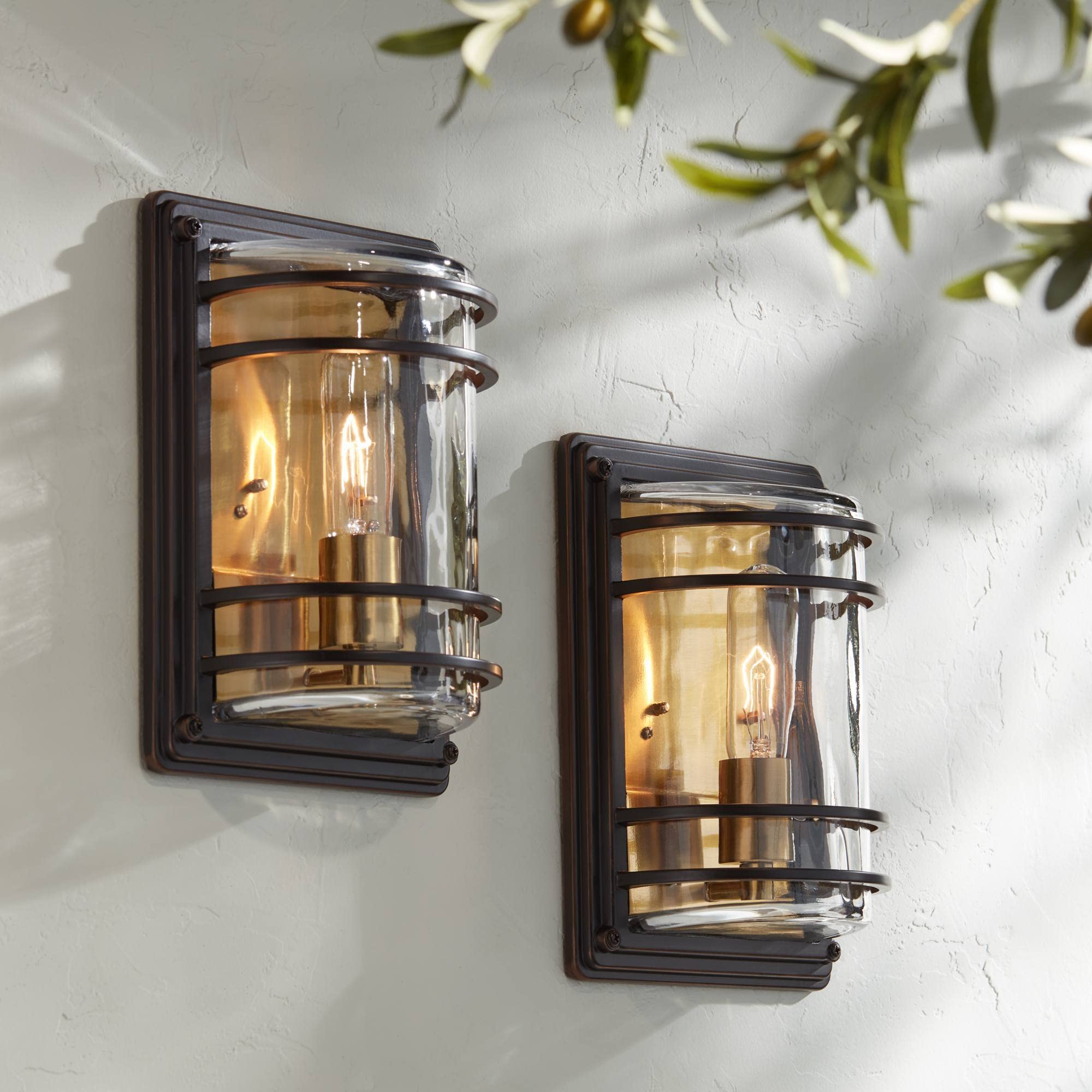 John Timberland Habitat Modern Outdoor Wall Light Fixtures Set of 2 Bronze 11" Clear Glass Shade for Exterior Barn Deck House Porch Yard Patio Outside Garage Front Door Garden Home Roof Lawn
