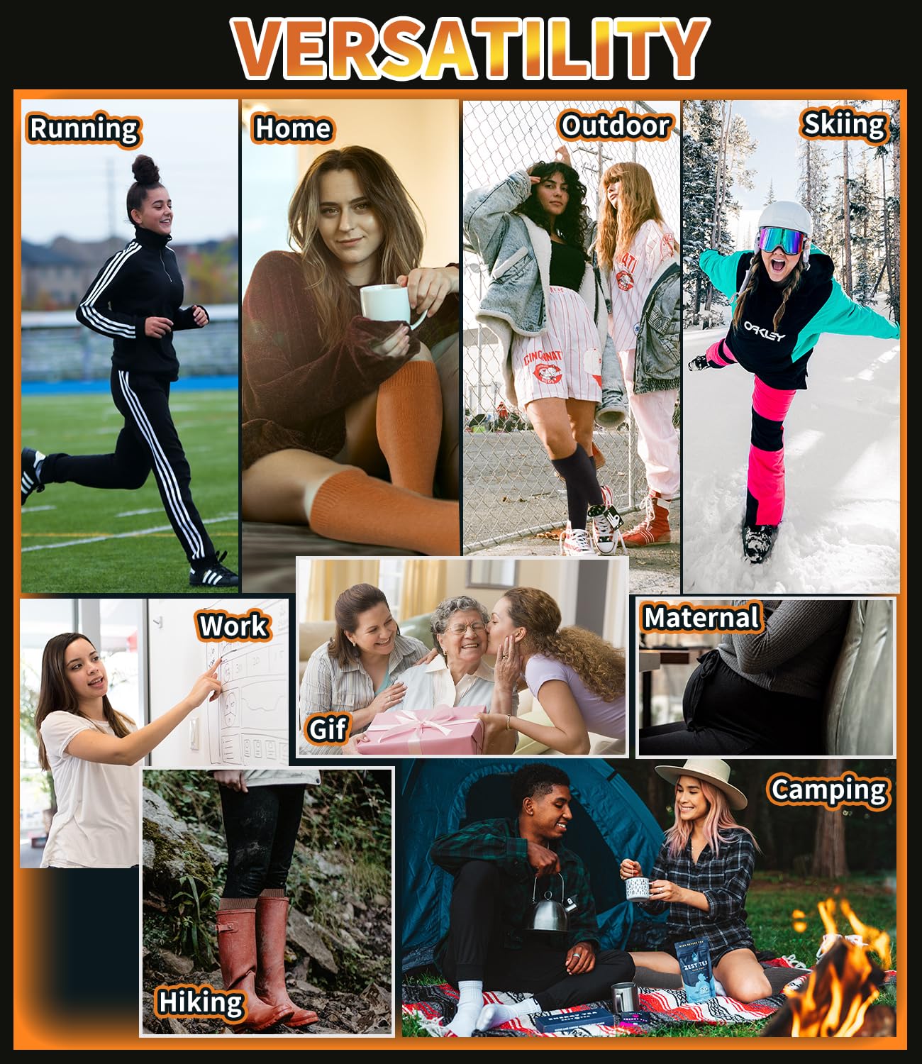 Aoliks Black Warm Socks for Women,Thermal Knee High Socks Cotton Long Socks for Running Hiking Skiing Gifts