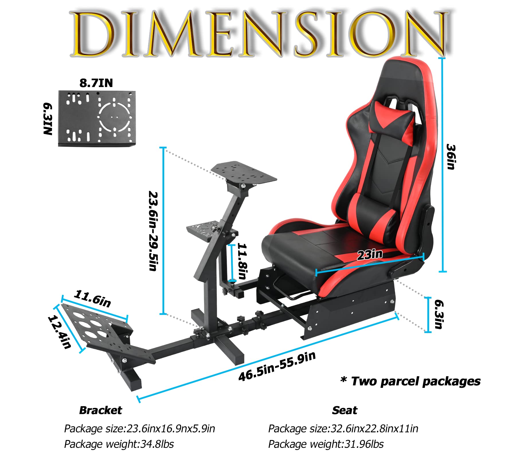 Anman G920 Racing Simulator Cockpit With Gaming Seat Fit for Logitech G25 G27 G920 G29, Thrustmaster Tx 458, T500 RS,PC, PS4 Adjustable Racing Simulator Mount Wheel Shifter Pedals NOT Included