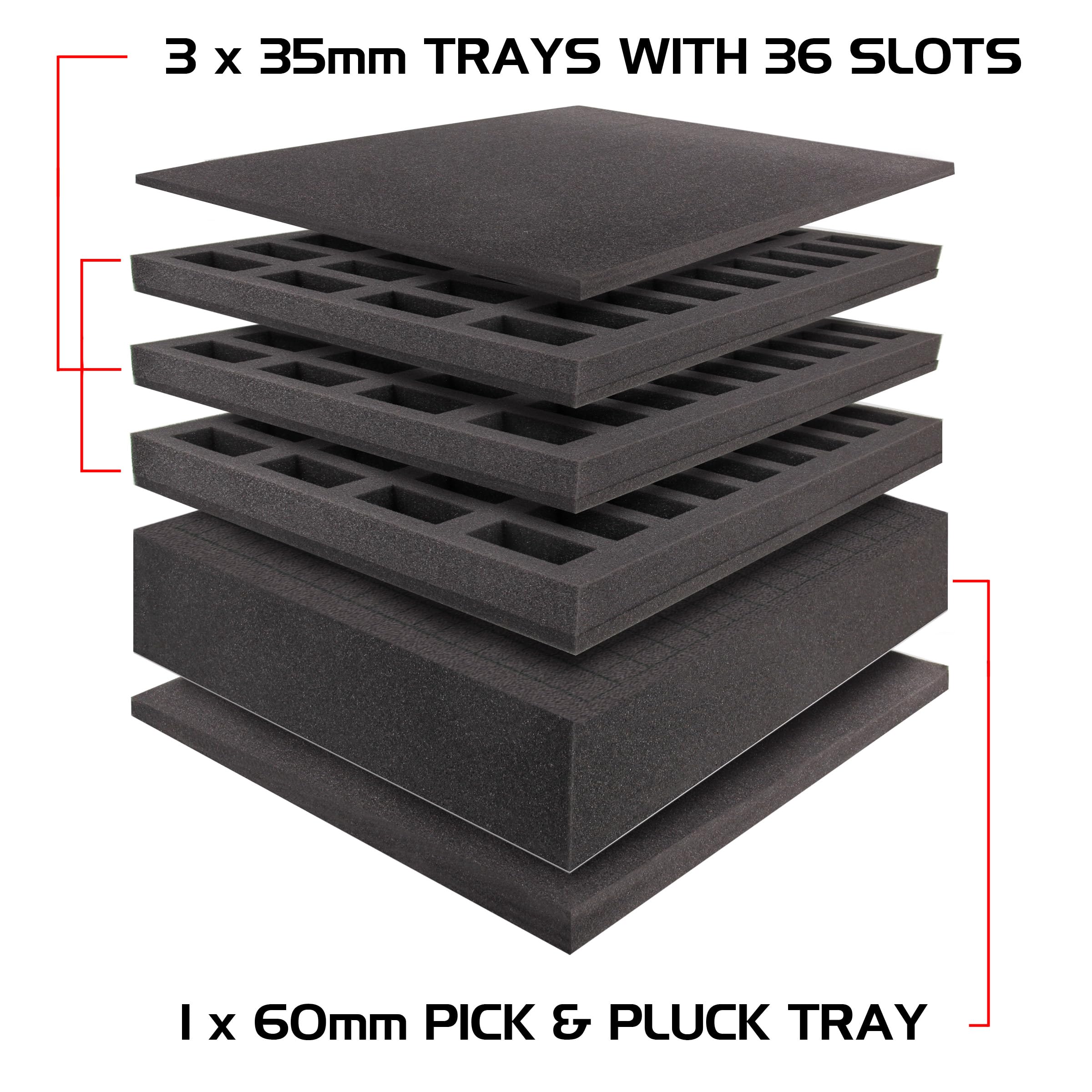 ENHANCE Portable Miniature Figure Storage & Carrying Case - 4 Foam Layers fits 108 Infantry Minis & Pick & Pluck for Large Figures - Book Sleeve & 2 Accessory Pockets for Measuring Tape, Dice & More