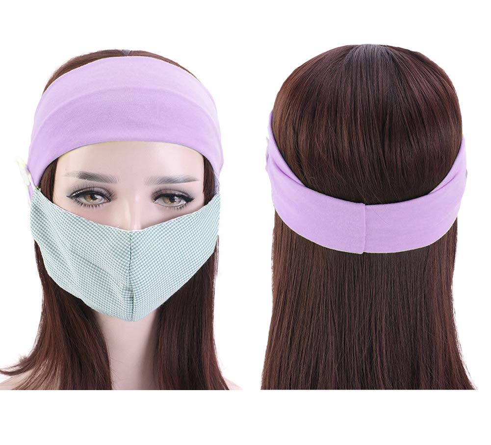 Amandir 4 Pack Headband with Buttons for Women Ear Protection Holder Elastic Headbands for Nurse Womens Workout Button Head Wrap Spa Yoga Headbands