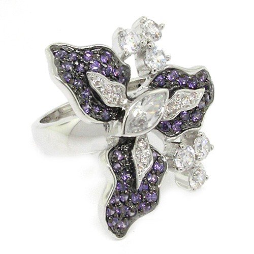 Alljoy Beautiful Orchid Cocktail Ring with Amethyst & White CZs Size 9