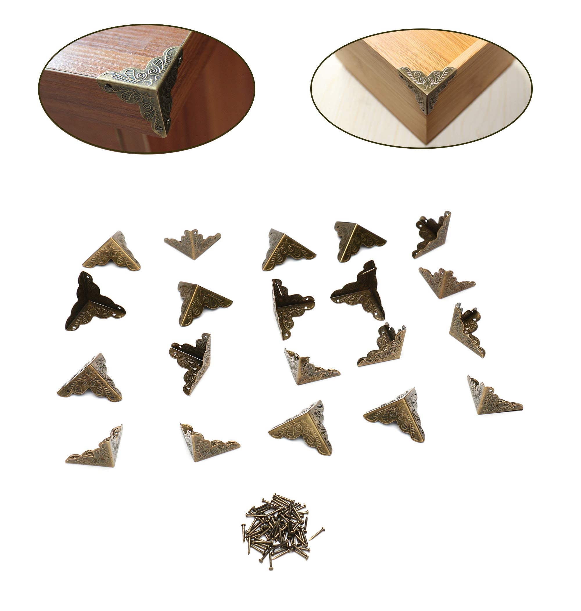 Anmeilexst Box, Wooden Box, Photo Frame, Table and Chair, Cabinet, Metal Corner Furniture Safety Protector, Vintage Bronze, Set of 20(Contains Nails)