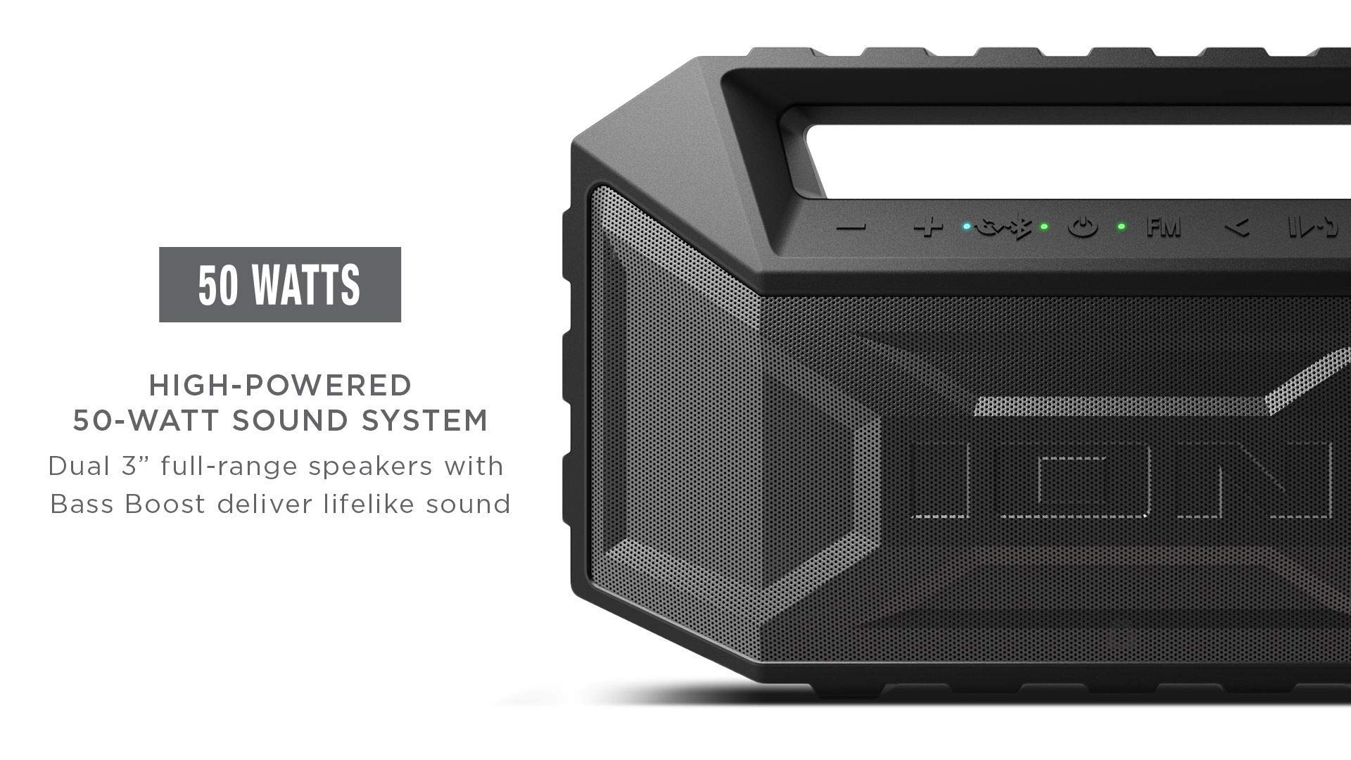 Aquaboom Max Portable Boombox Stereo Speaker Bluetooth with FM Radio, Waterproof, Mudproof & Sandproof IP67 for The Beach