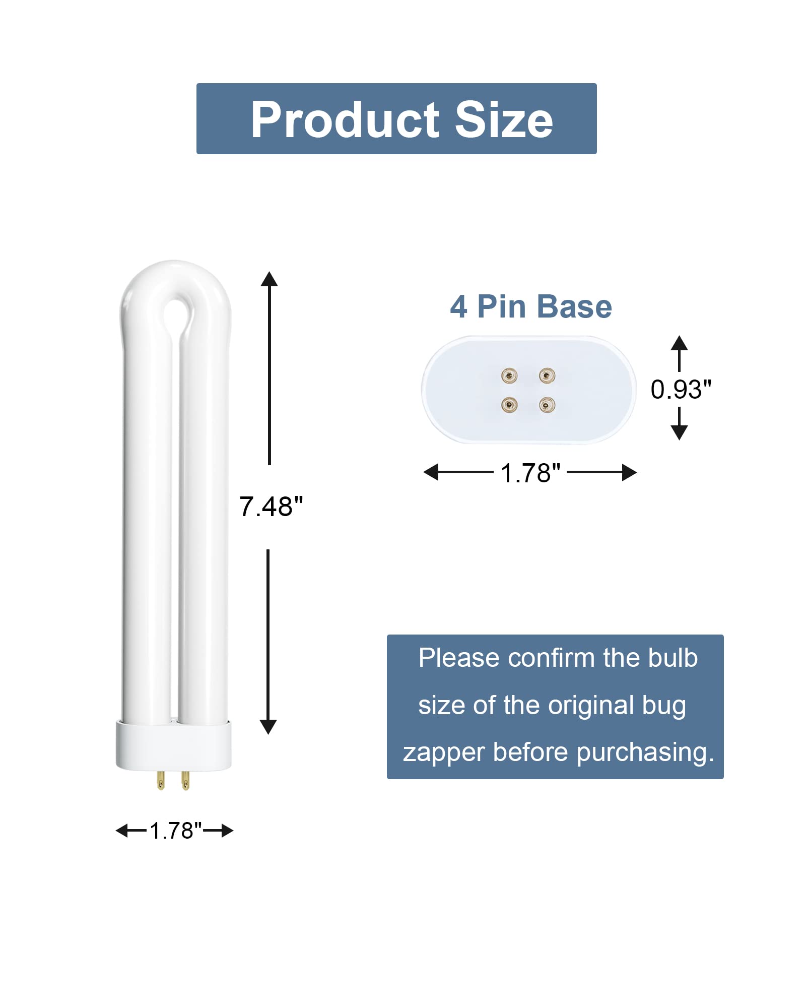 Bug Zapper Replacement Light Bulb for 15 Watt Insect Attracting Lamp, 7.5-inch FUL 15W-BL U-Shaped Bulb for BB-15wht BZ-15, BF35 BK-15D, JY-02, K15, X3, T6, T8, T9, B1515 UV15, FP15, TZ15 Bug Zapper