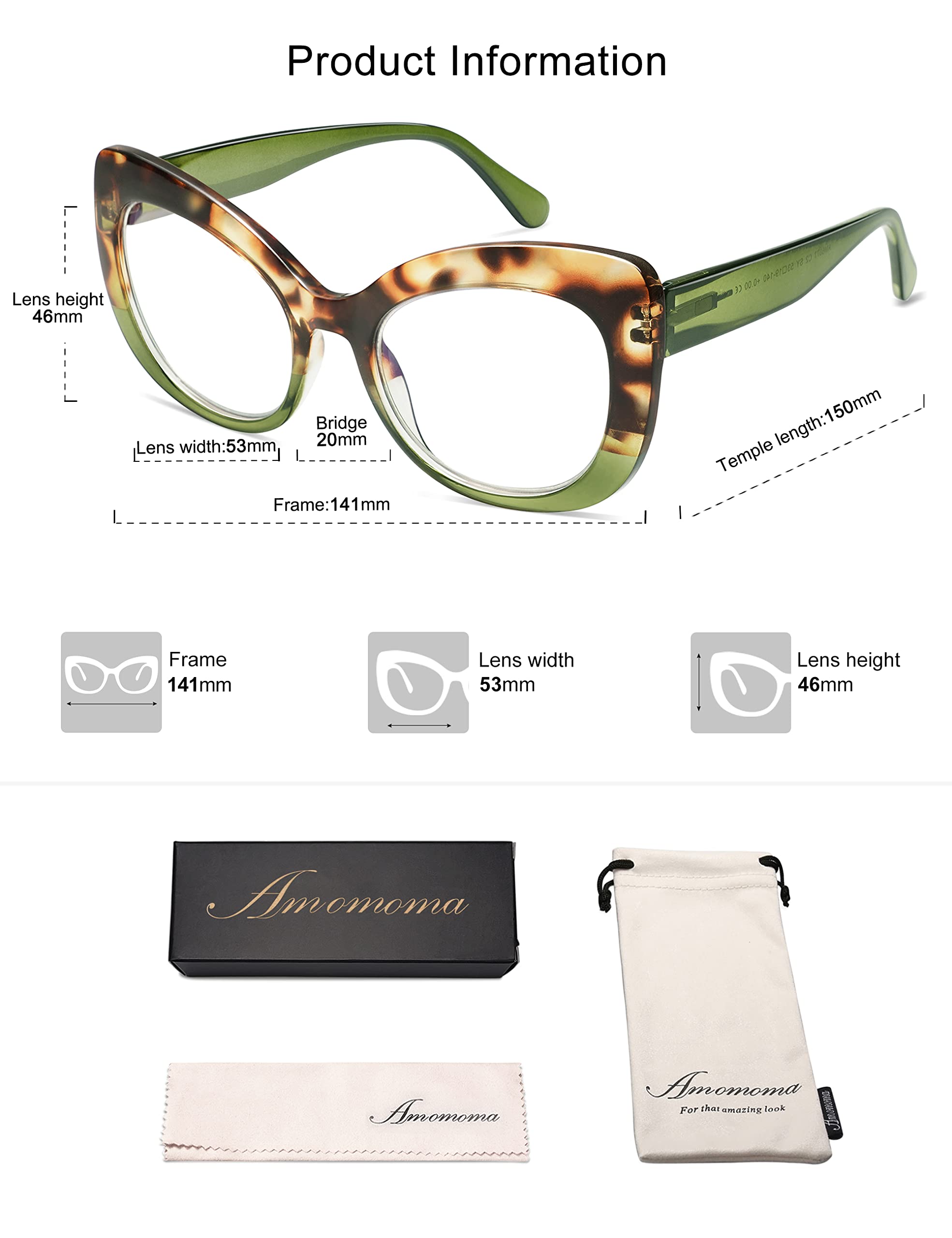 AMOMOMA 3 Pack Stylish Oversized Cat Eye Reading Glasses for Women Fashion Readers Blue Light Square Computer Glases AM6077 C1+C2+C3 1.5