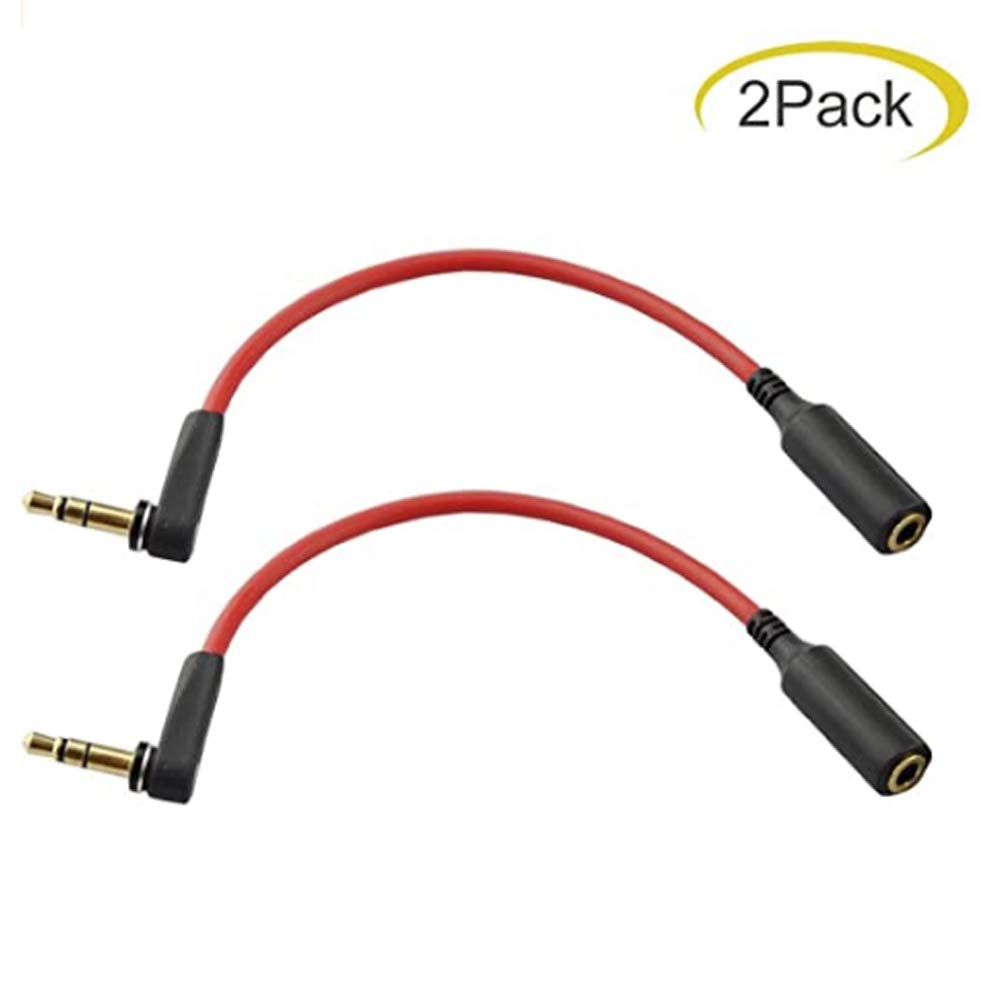 Seadream 2PACK 6 inch 3-Pole 3.5mm Male Right Angle to 3.5mm Female Stereo Audio Cable Headset Extension Cable Replacement for Beats Dr. Dre Studio iPhone,