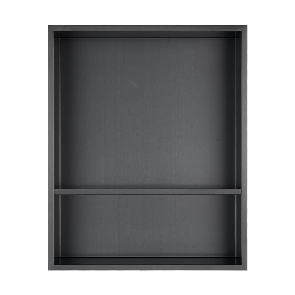 NAVNKA Shower Niche, 16"x20" No Tile Needed, The Insert Storage Rectangle Double Shower Shelf is Easy to Install, Stainless Steel, Black Grey