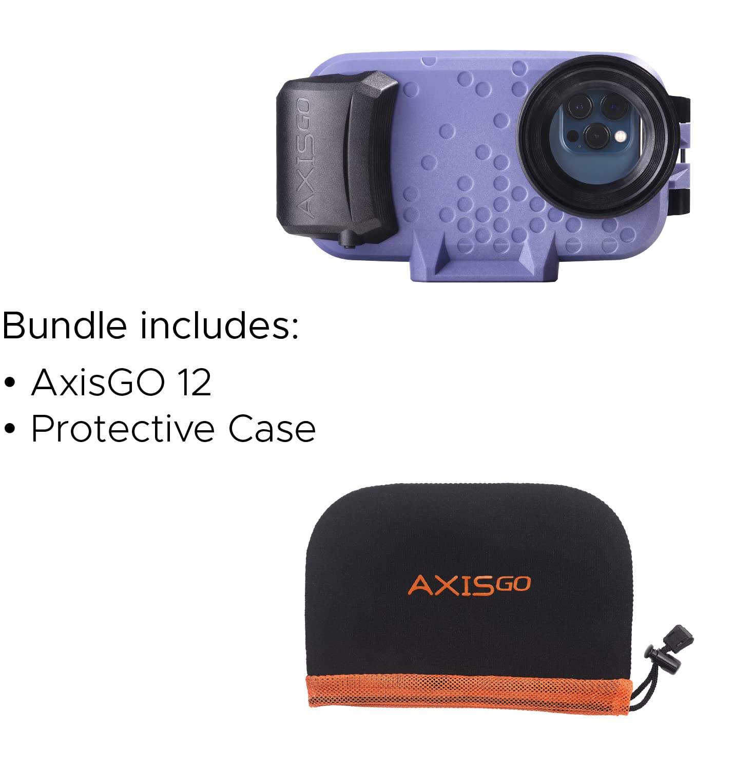 AquaTech AxisGO iPhone 12 Waterproof Phone Housing for Underwater Action Photography Snorkeling Surfing Travel Case - Astral Purple Bundle