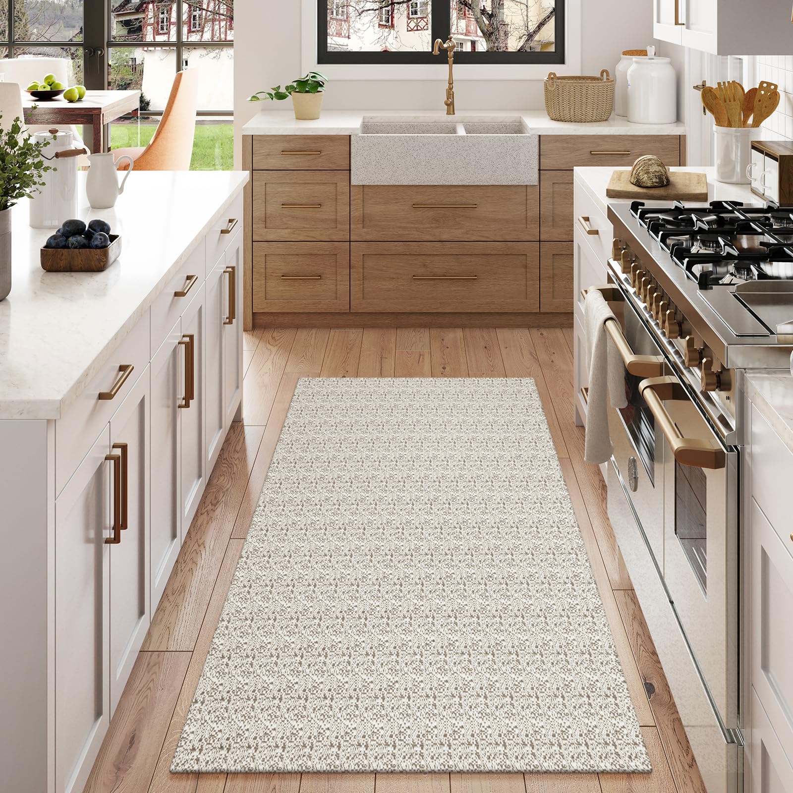 Collive Boho Washable Area Rugs 3x5 Braided Entryway Rug, Farmhouse Woven Carpet Non Slip Kitchen Rugs Rubber Backed Bedroom Rugs Neutral Area Rug Indoor Front Door Rugs for Entrance Bathroom, Tan