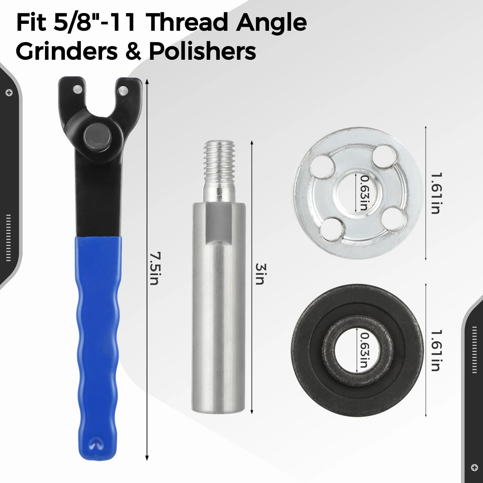 Angle Grinder Wrench, Adjustable Spanner Wrench Grinder 3 Set Flange Nut 5/8-11" 8PCS Compatible with Dewalt Milwaukee Metabo Makita Grinder Parts Bosch Ryobi Black Decker