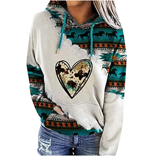 Aztec Hoodie for Women Western Ethnic Style Printed Casual Drawstring Sweatshirts Geometric Loose Fit Pullover Tops