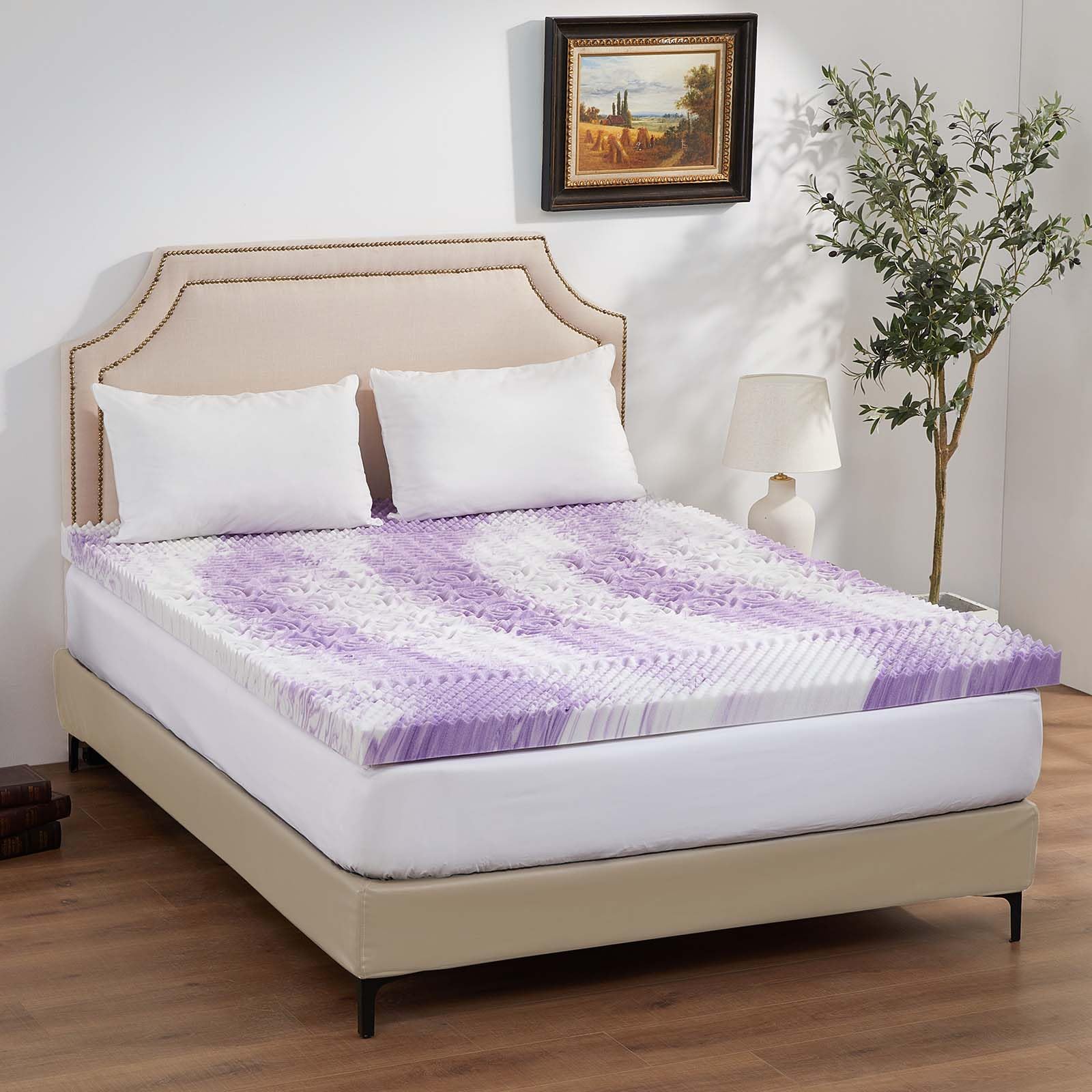 Orcalic 3 Inch Memory Foam Mattress Topper 5-Zone Soft Mattress Pad Pressure Relieve Bed Topper, CertiPUR Certified, Queen Size, Purple