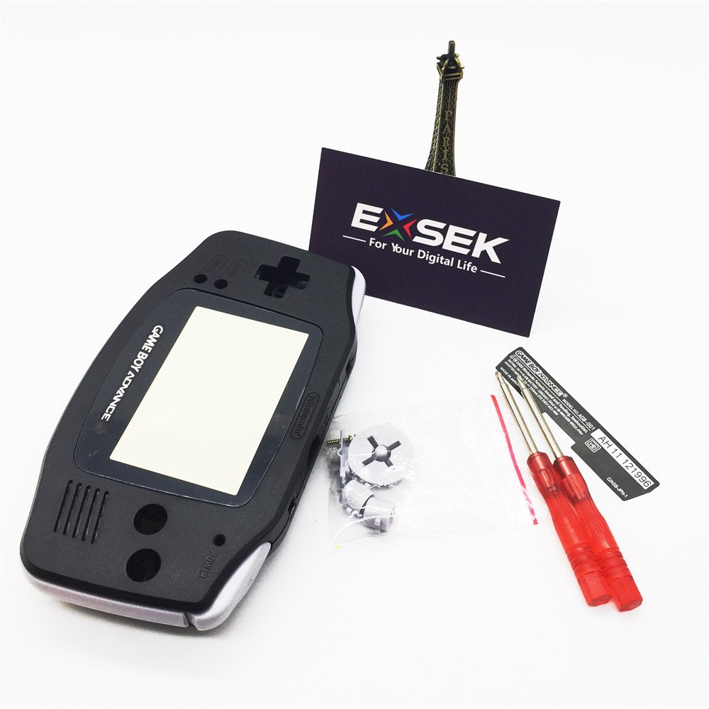 EXSEK GBA Housing Shell Replacement Pack Compatible with Gameboy Advance (Solid Black)