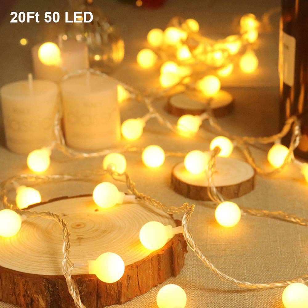 ANJAYLIA LED Globe String Lights Battery Operated, 20FT 50LED Outdoor Fairy String Lights with Remote for Patio Garden Home Christmas Party, Warm White