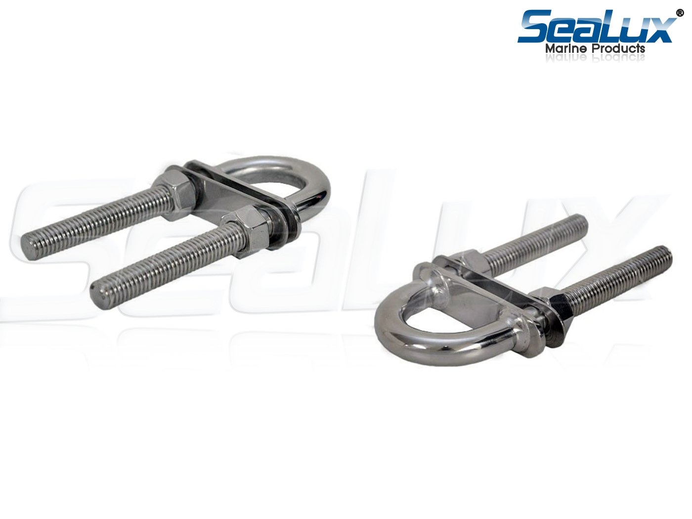SeaLux Marine 3/8" Stock Fixed Welding Plate Bow Eye Stern Eye U-Bolt 5" Length with 3-1/2" Stud Length