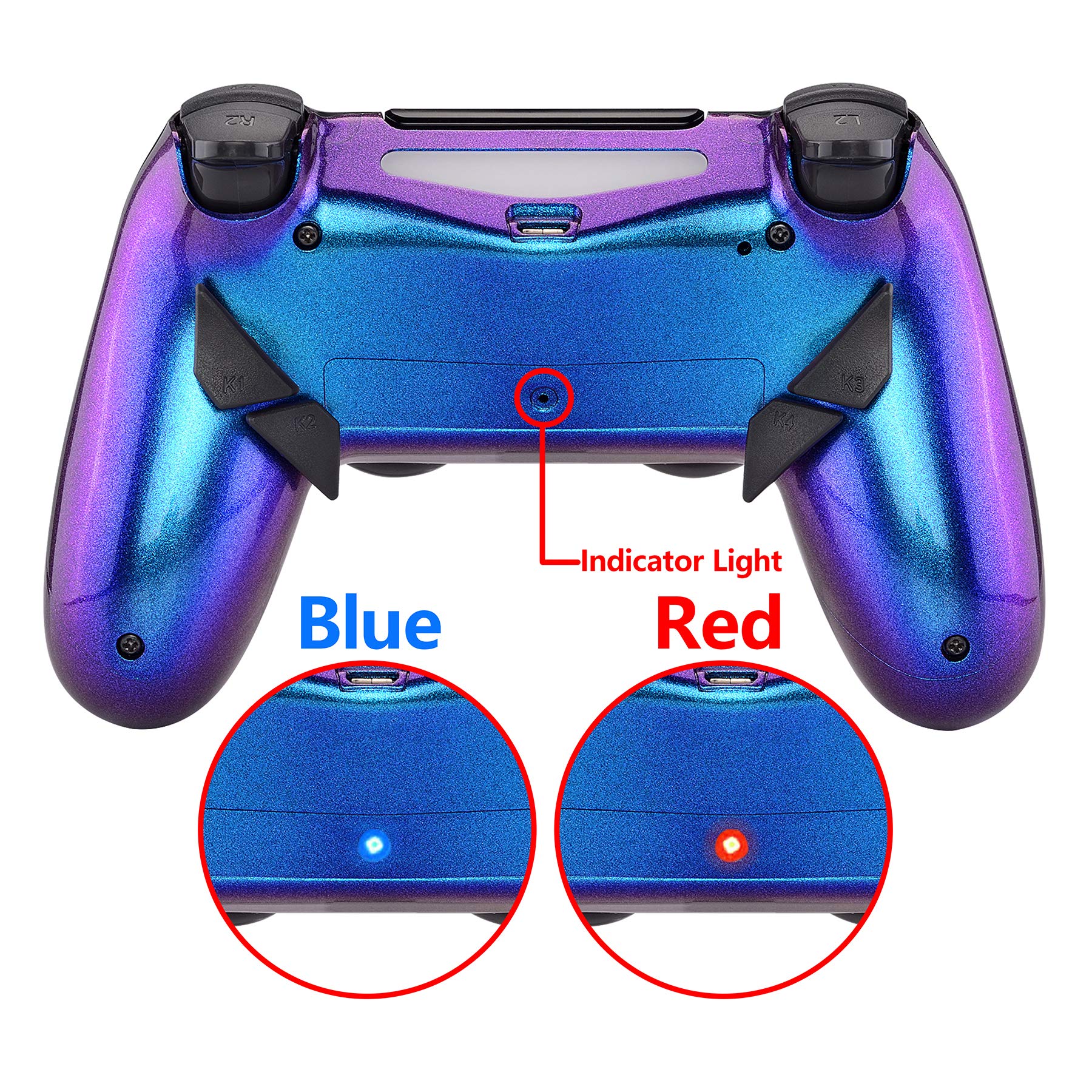 eXtremeRate Chameleon Purple Blue Dawn Programable Remap Kit for PS4 Controller with Upgrade Board & Redesigned Back Shell & 4 Back Buttons - Compatible with JDM-040/050/055 - Controller NOT Included