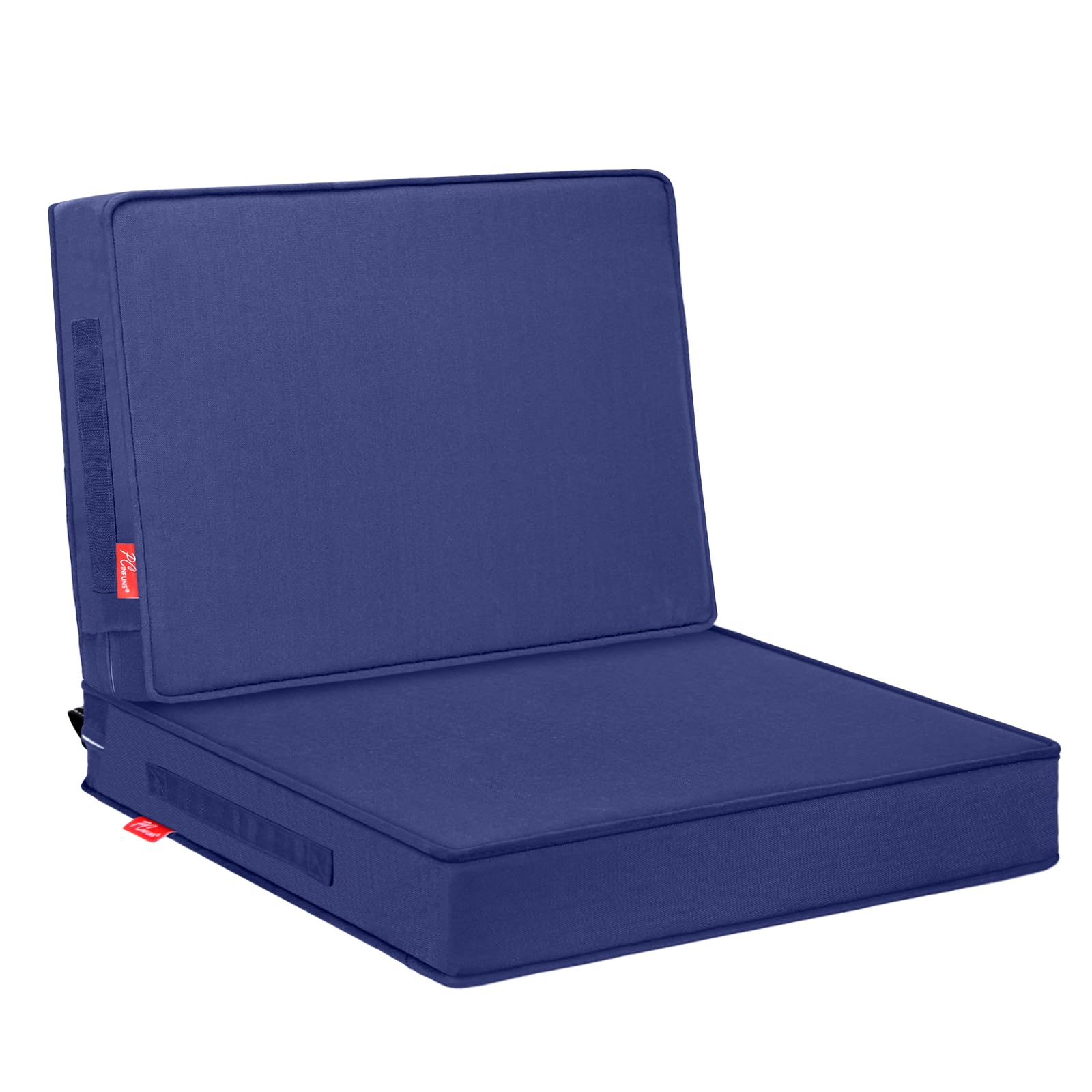 Pcinfuns Outdoor Deep Seat Cushions 24 x 24 Inch Chair Cushions for Patio Furniture,Thick 3 Inch Patio Pads with Removable Cover with Handle & Adjustable Straps for Patio,Yard,Garden,Deep Blue