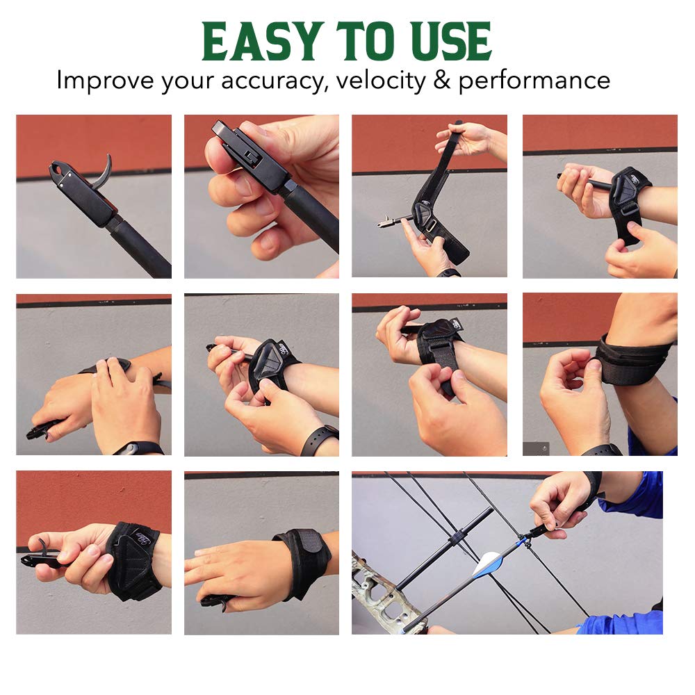 Asher Archery Compound Bow Release - Adjustable Wrist Strap with Buckle Foldback Design β Archery Bow Pull Back Aid Trigger Release for Hunting, Accuracy, Arrow Velocity