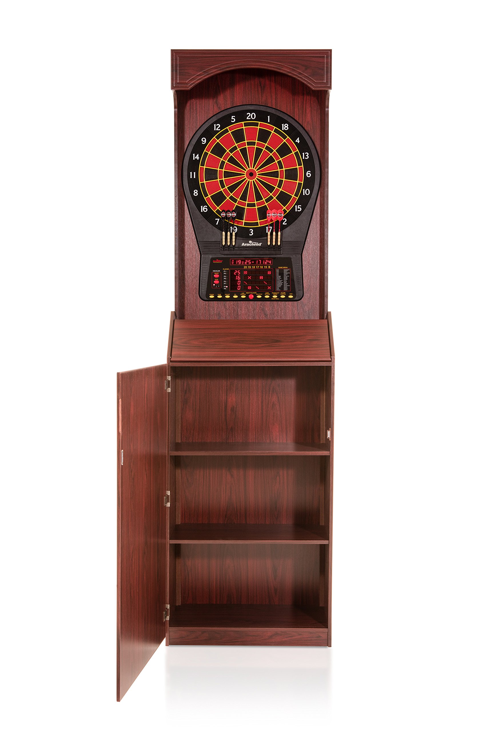 Arachnid Cricket Pro 800 Standing Electronic Dartboard with Cherry Finish, Regulation 15.5” Target Area, 8-Player Score Display and 39 Games Brown