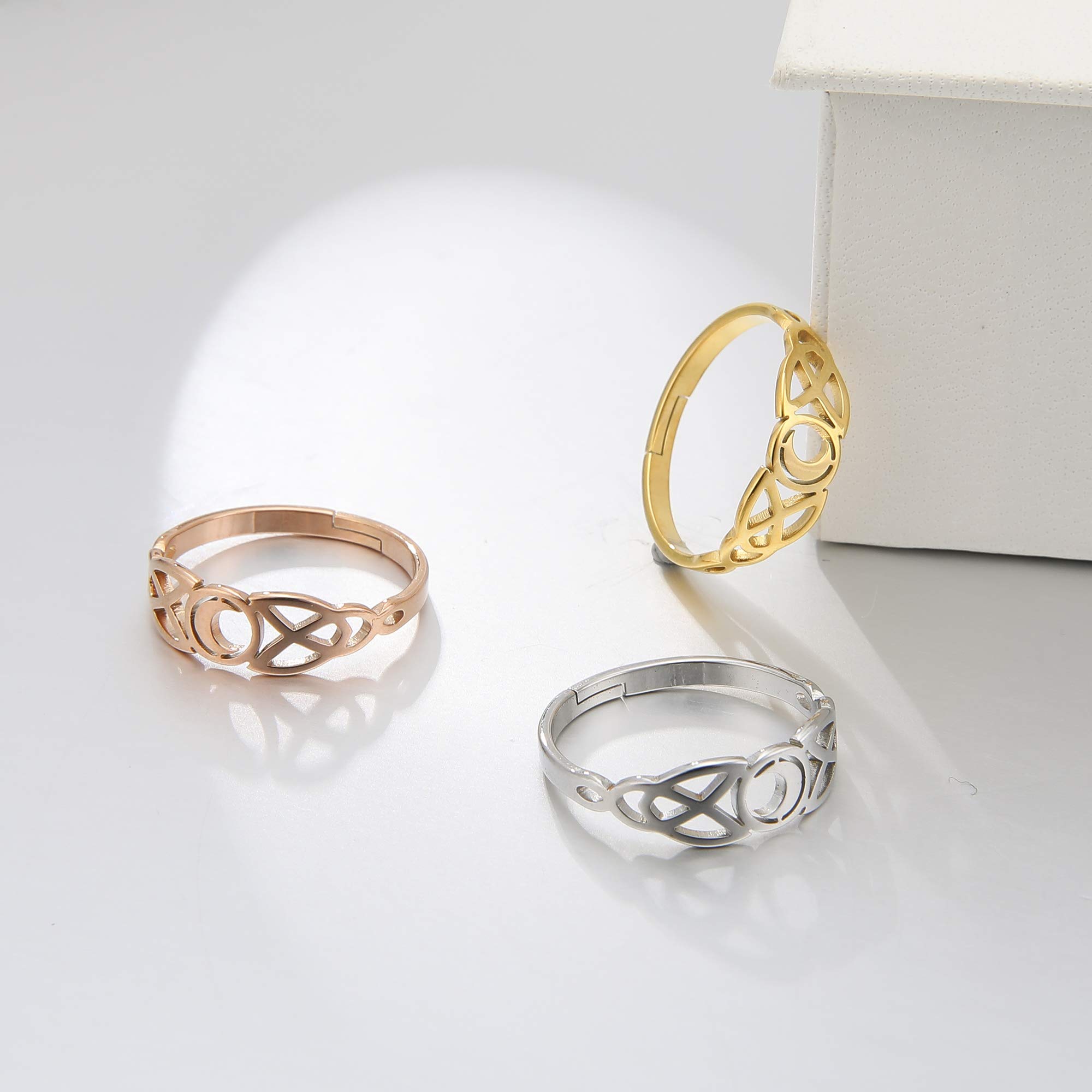 Amaxer Irish Celtic Moon Adjustable Women Ring Stainless Steel Silver/Gold/Rose Gold Jewelry (Gold)