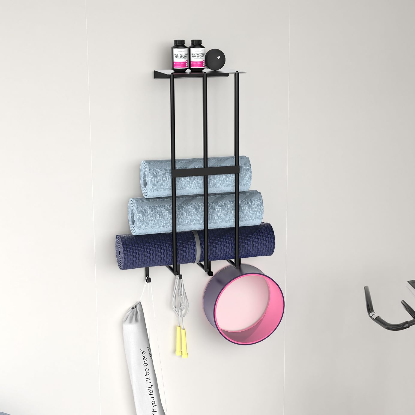 Camping Chair Rack for Garage Storage, Metal Camping Chair Holder for Garage with 4 Hooks, Garage Chair Organizer, Beach Chair and Umbrella Wall Storage Rack for Garage Organization