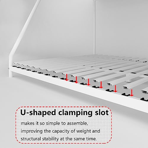 AnwickNomo Heavy Duty Steel Twin Over Full Bunk Bed, Bunk Beds for Kids Adults Teens Bunk Bed with Stairs & Flat Rungs, Metal Slat Support, No Box Spring Needed (White)