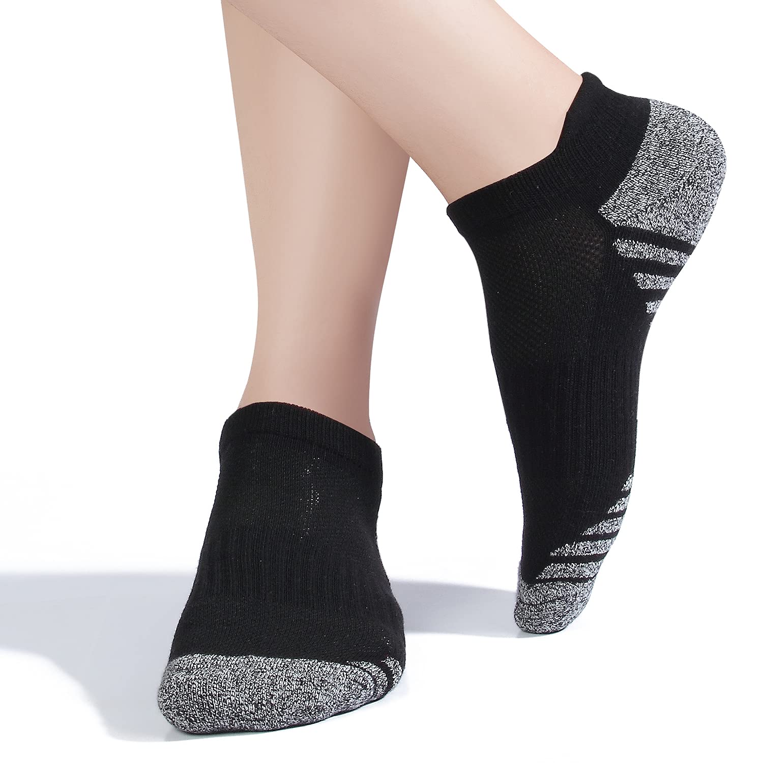 AMAZ-PLAY Cotton No Show Socks for Men With Heel Tab, Cushion Ankle Compression Running Athletic Low Cut Mens Sock 6 Pack