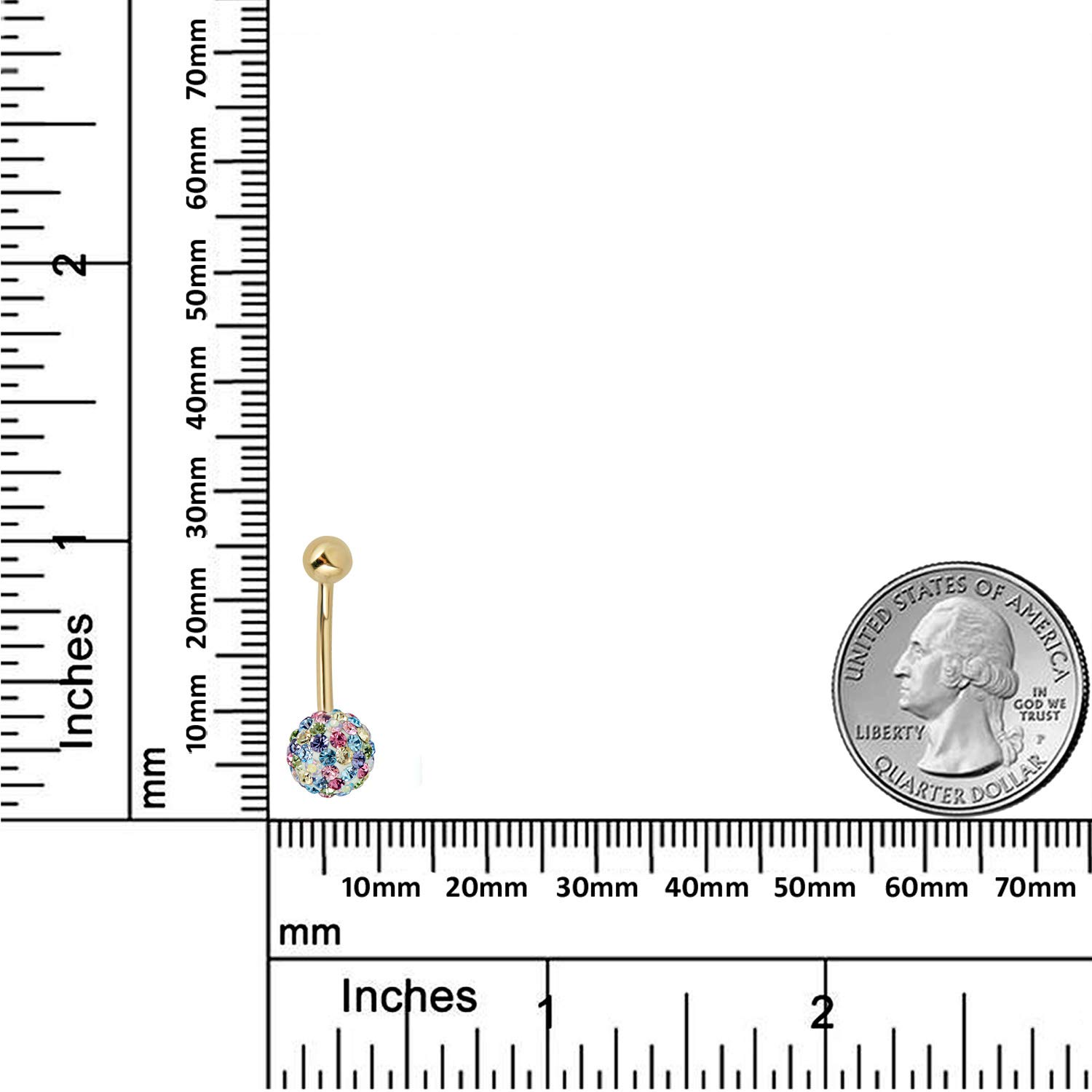 AVORA 10K Yellow Gold Multi-color Swarovski Elements Crystal Ball Belly Button Ring Body Jewelry (14 Gauge)