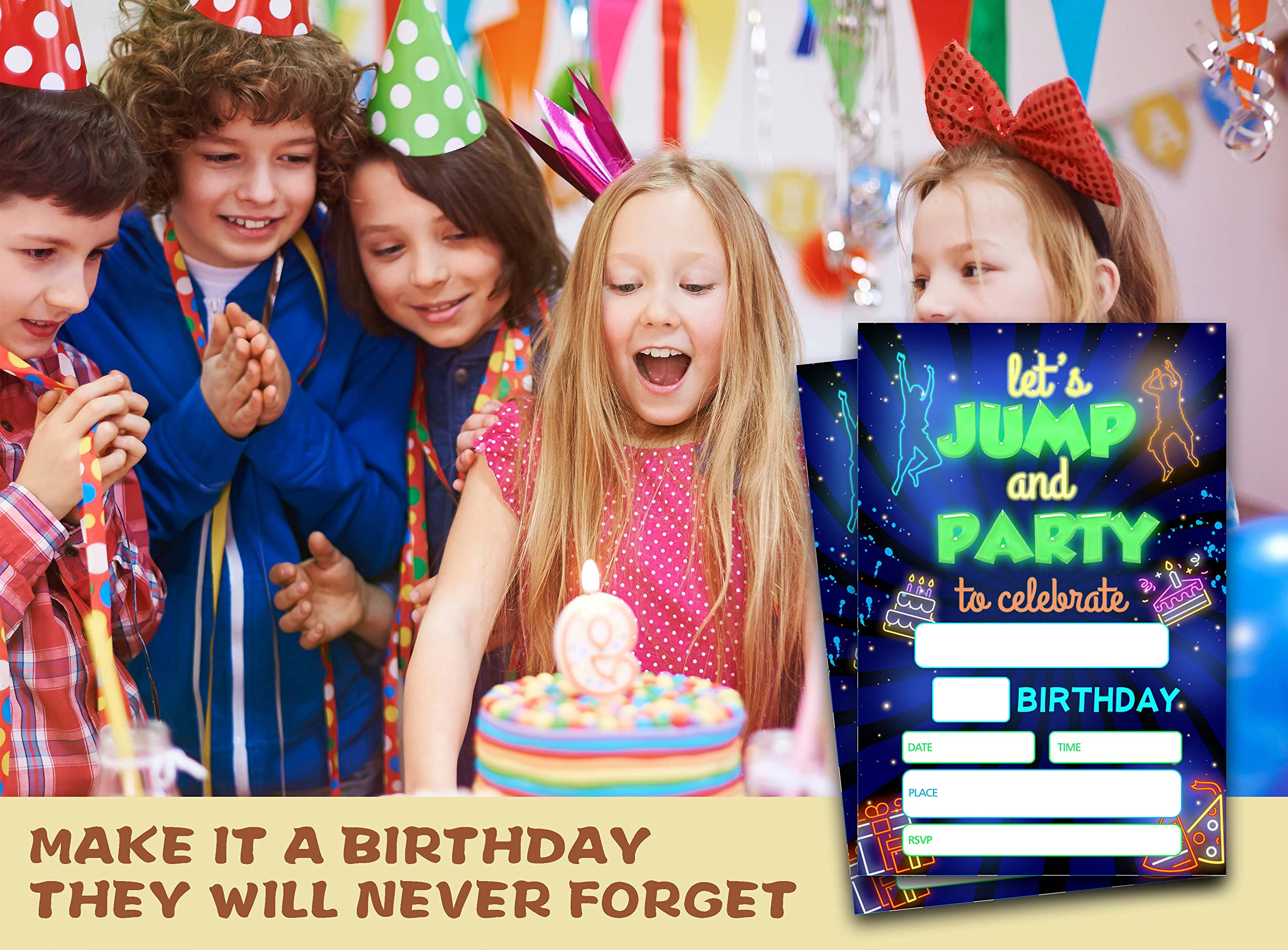 ONDTOM Jump Trampoline Birthday Party Invitations With Envelopes(4" x 6")- 20 Pack - Bounce House Party Invites-c06
