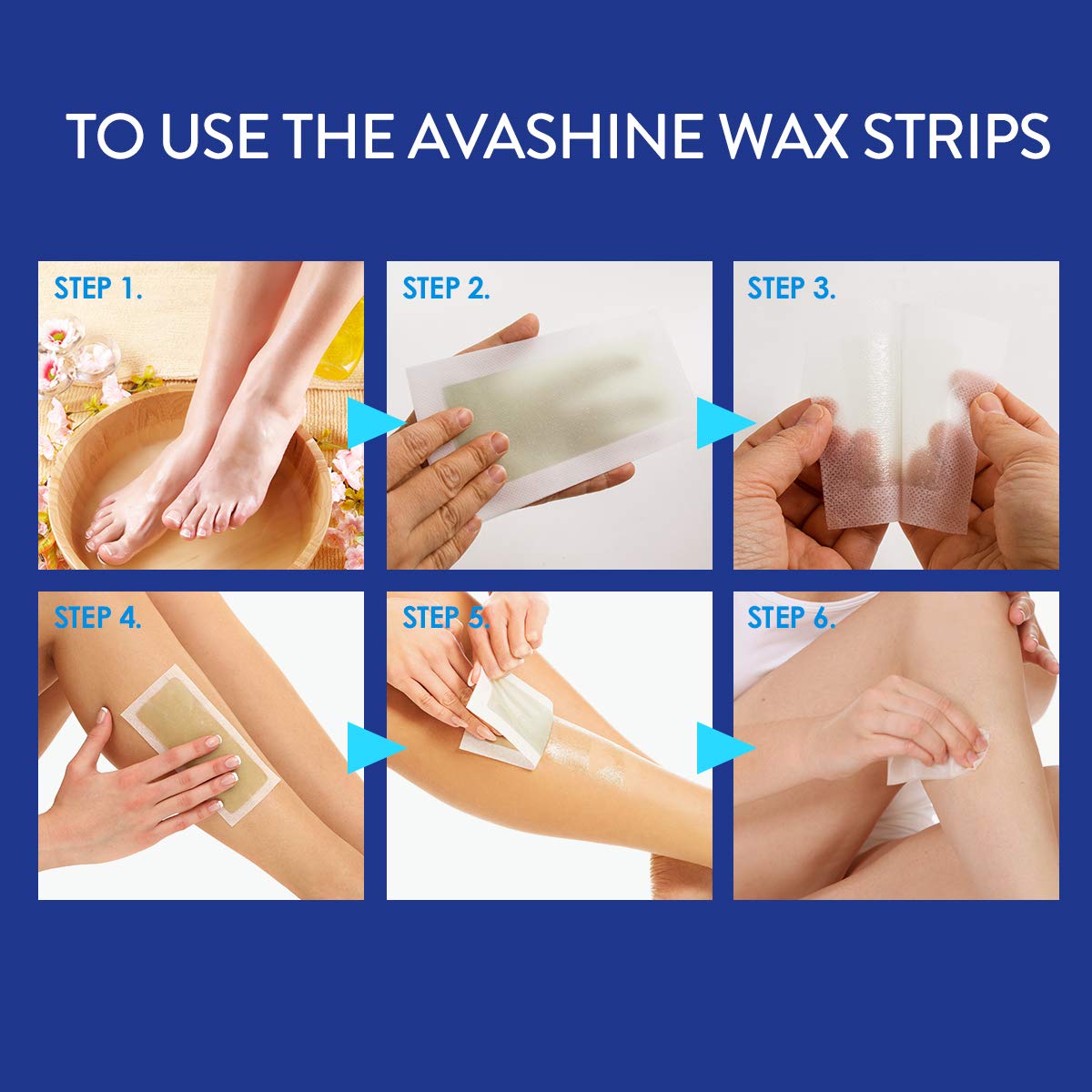 Avashine Wax Strips, Hair Removal Wax Strips For Arm, Leg, Brazilian, Underarm Hair, Bikini, 32 Count Wax Strips With 4 Post Wipes-Blue