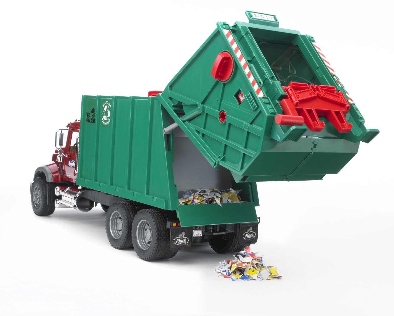 Bruder Mack Granite Garbage Truck (Ruby red-Green)