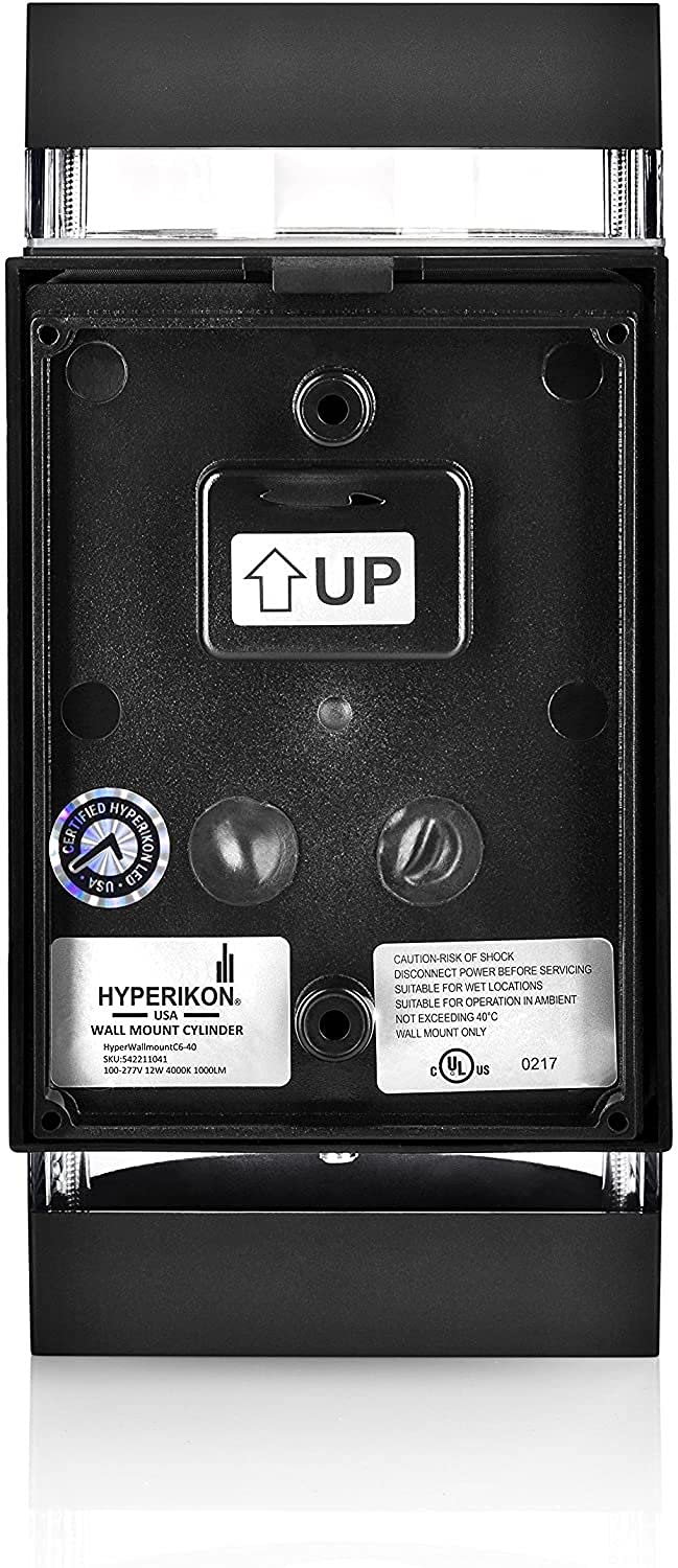 Hyperikon LED Porch Sconce Light, 12W Cylinder, Modern Outdoor Wall Lamp, 4000K Daylight, Black, Photocell, UL, 2 Pack