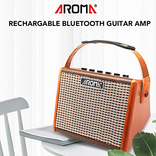 Aroma Guitar Amplifier, 15 Watt Portable Electric Guitar Amp 5 inch Speaker Bluetooth Acoustic Rechargeable Guitar Amplifier