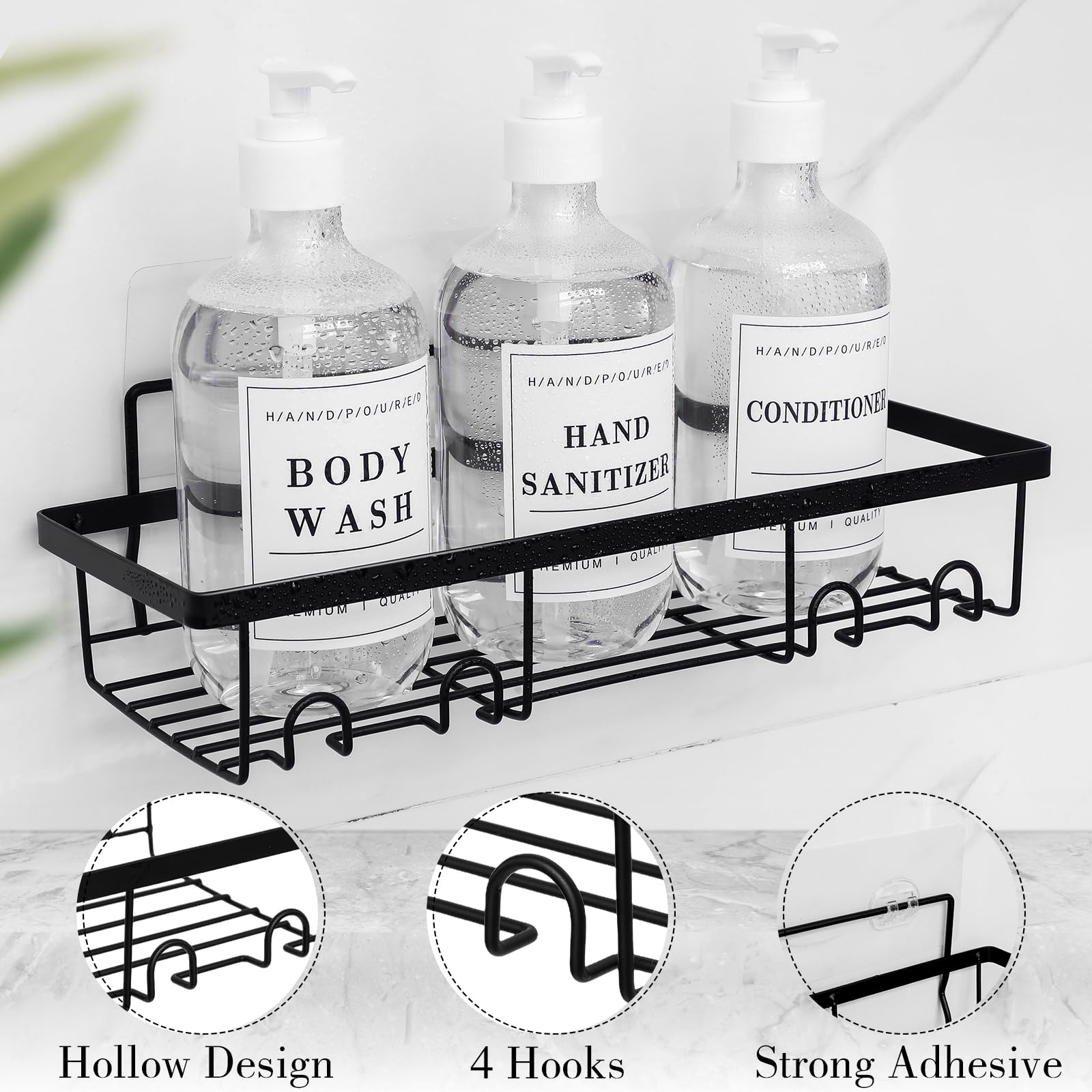 Blulu 18 Pcs Shower Caddy Bathroom Organizer Set Include Adhesive Black Bathroom Shelves Soap Caddy Toothbrush Holder Hair Dryer Holder Wall Mount Razor Holder Adhesive Hooks for Storage Washcloth