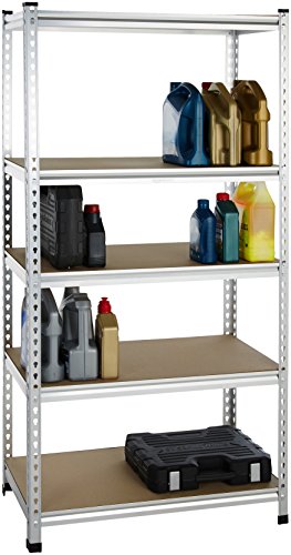 Amazon Basics Medium Duty Storage Shelving Double Post Press Board 5 tier Shelf, Aluminum, 36 x 18 x 72