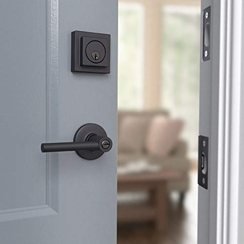 Amazon Basics Contemporary Square Deadbolt Door Key Lock, Single Cylinder, Matte Black