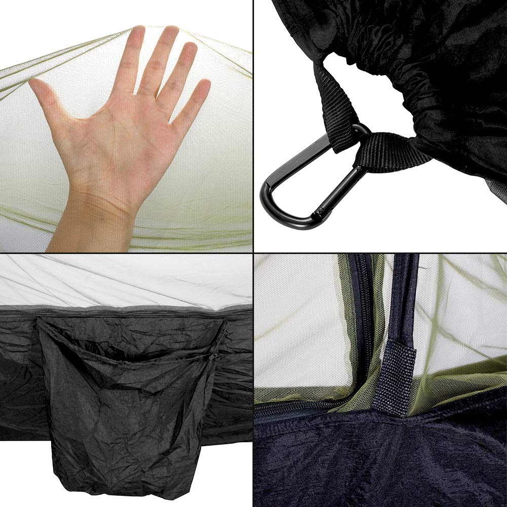 Anxin Camping Hammock with Mosquito Bug Netting,Packable Hammock with Tree Straps and Carabiners,Parachute Nylon Hanging Swing Hammock for Backpacking, Survival, Travel & More(Single & Double)-Black