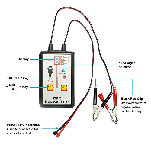 allsun em276 12V DIY Auto Fuel Injector Tester and Cleaner with 2 Adapters, 4 Pluse Modes Powerful Fuel System Vehicle Gasoline Pressure Diesel Short Circuit Protector