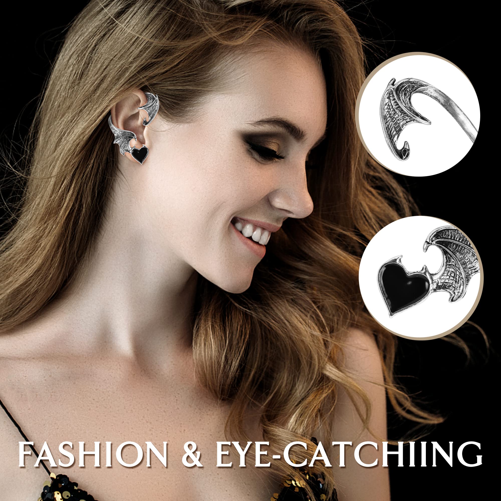 BESTEEL 6 Pcs Vintage Silver Hip Hop Earrings Punk Earring Studs for Men Women Pierced Gothic Elf Ear Cuffs with Piercing Stud Earrings Retro Snake Devil Bat Dragon Tentacle Earrings Pierced Cuff Wrap Earrings Cosplay Jewelry Gifts Halloween Christmas Par