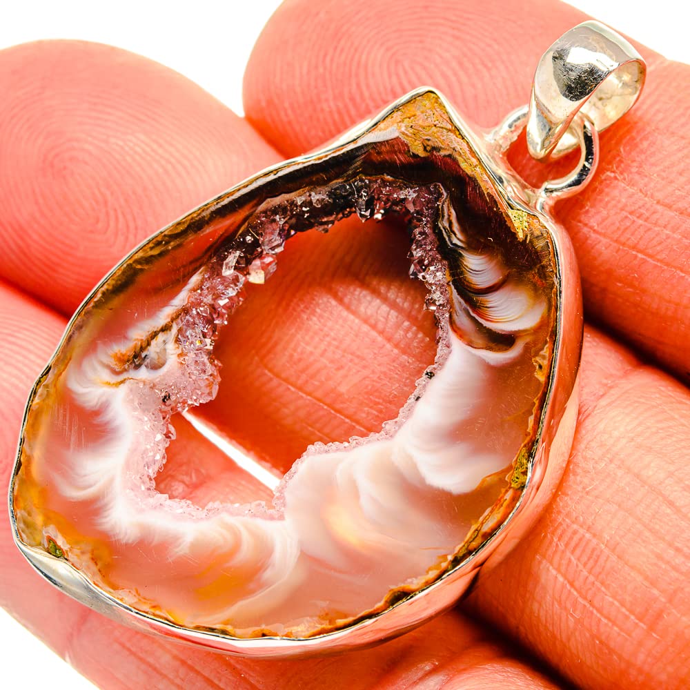 Ana Silver Co Coconut Geode Druzy Pendant 2" (925 Sterling Silver) - Handmade Jewelry, Bohemian, Vintage PD25504