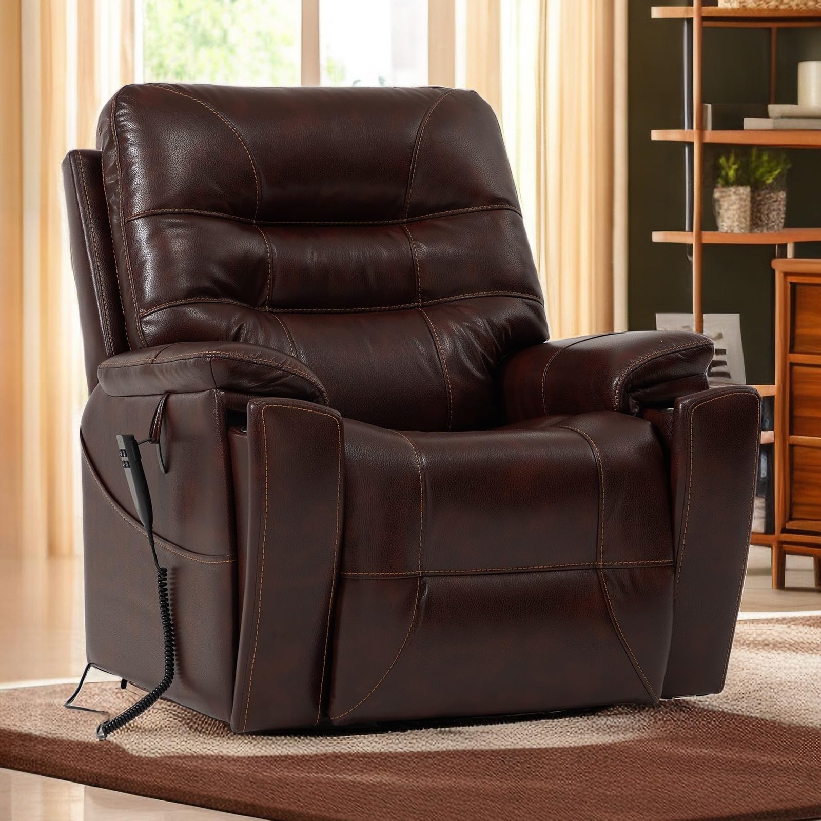 ASIMIL Large Power Lift Chairs Recliners for Elderly Dual OKIN Motor Infinite Position Ergonomics Sofa Lays Flat Chair,Hidden Cup Holder(Faux Leather,Red Brown