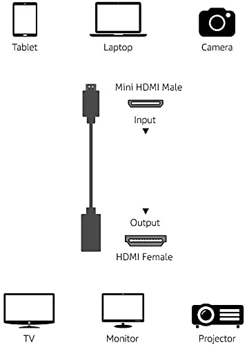 Amazon Basics Mini HDMI Male to HDMI Female Converter Adapter Cable - 6-Inch, 2-Pack, Black