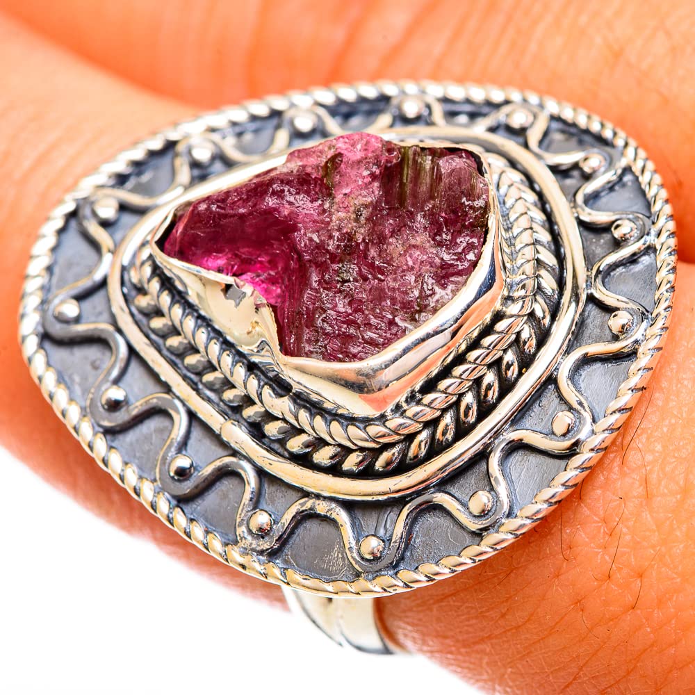Ana Silver Co Large Rough Pink Tourmaline Ring Size 8.5 (925 Sterling Silver) - Handmade Jewelry, Bohemian, Vintage RING121878
