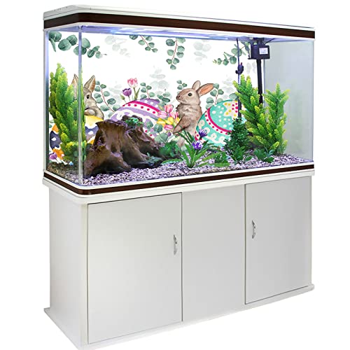Aquarium Background Happy Easter Eggs 12.4x30.4 inch Fish Tank Background PVC Fish Backdrop Wallpaper for Background Aquarium Rabbits Eucalyptus Leaves