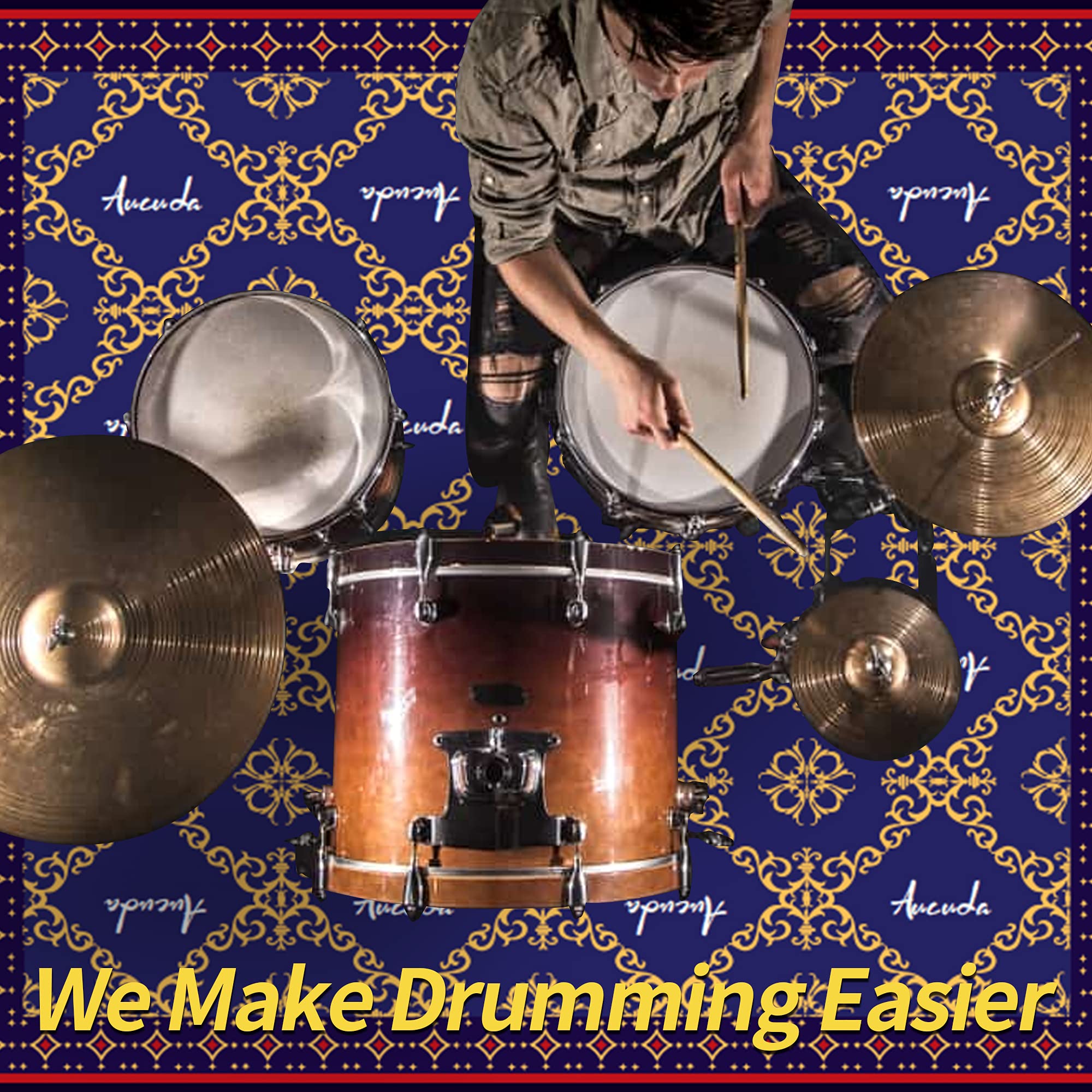 Aucuda Drum Rug 6x6.6 ft Drum Mat Outdoor, Tightly Woven Fabric Cool Drum Set Carpet with Non-Slip Grip Bottom, Electric Drum Accessories for Bedroom, Studio, Apartment, Soundproof, Starry Blue.